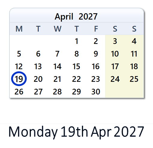 19 Apr 2027: Holidays, Top Events, Sports & Countdown - UK