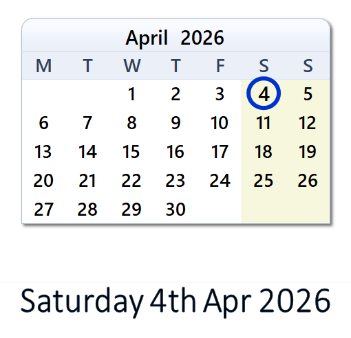 4 April 2026 Calendar with Holidays and Count Down - GBR