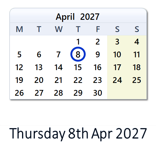 8 April 2027 Calendar with Holidays and Count Down - GBR