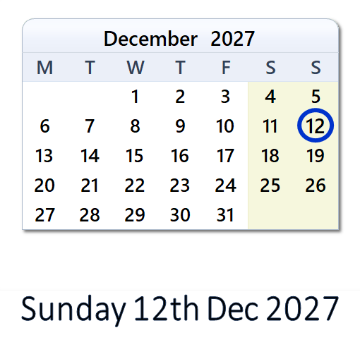 12 Dec 2027: Holidays, Day & Date Info with Countdown - UK