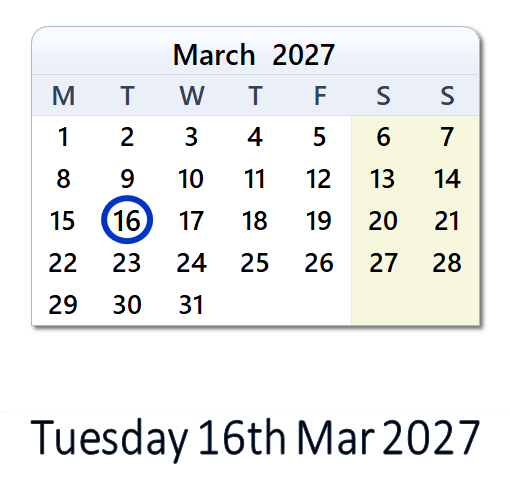 16 Mar, 2027: Holidays, Top Events, Sports & Countdown - India