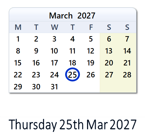 25 Mar, 2027: Holidays, Top Events, Sports & Countdown - India