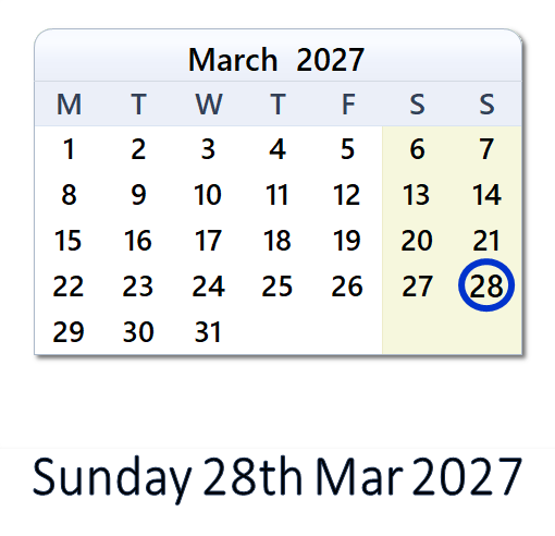 28 Mar 2027: Holidays, Top Events, Sports & Countdown - UK