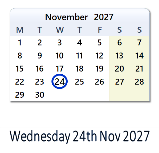 24 Nov 2027: Holidays, Day & Date Info with Countdown - NZ