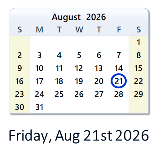 Aug 21, 2026: Holidays, Top Events, Sports & Countdown - USA