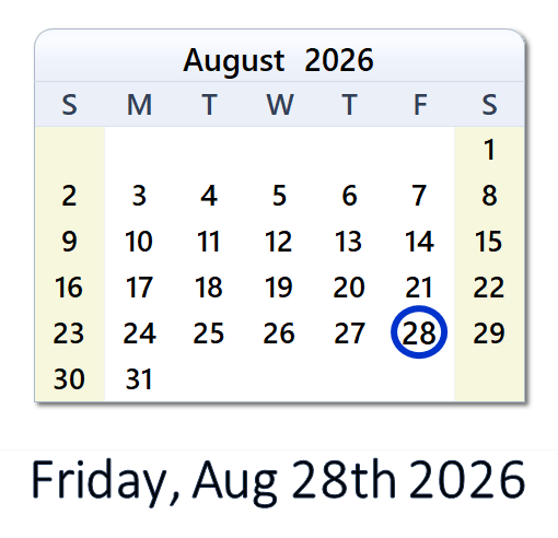 Aug 28, 2026: Holidays, Top Events, Sports & Countdown - USA