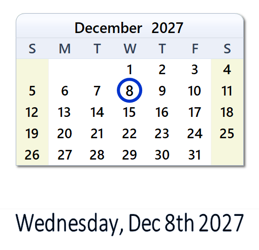 Dec 8, 2027: Holidays, Day & Date Info with Countdown - Canada