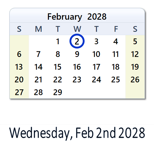 February 2, 2028 Calendar with Holidays and Count Down - CAN