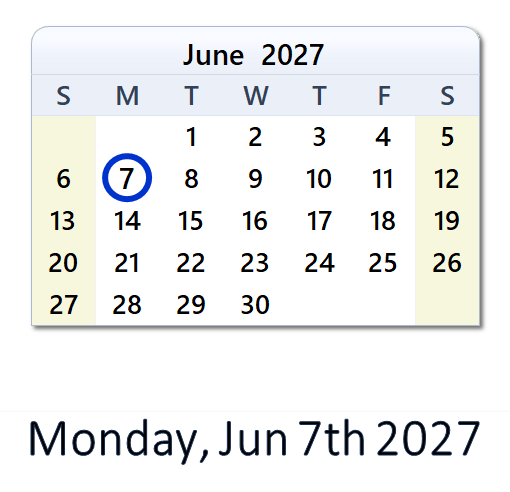 7 Jun 2027: Holidays, Day & Date Info with Countdown - RSA
