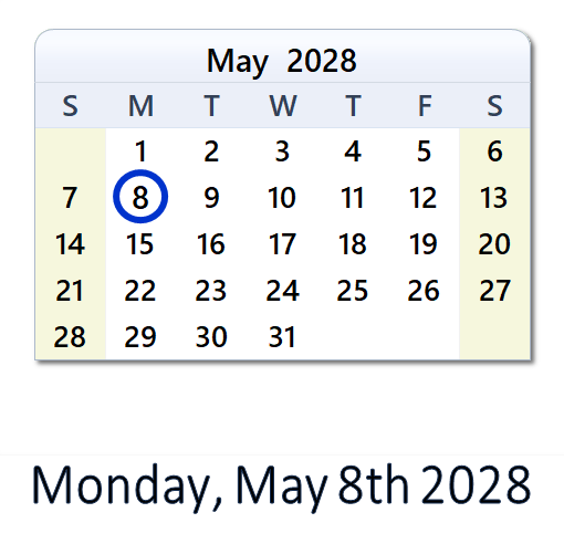 8 May 2028 Calendar With Holidays And Count Down Zaf