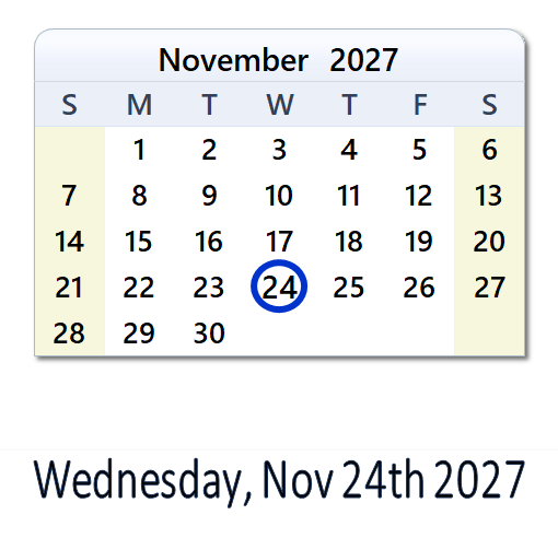 24 Nov 2027: Holidays, Day & Date Info with Countdown - RSA